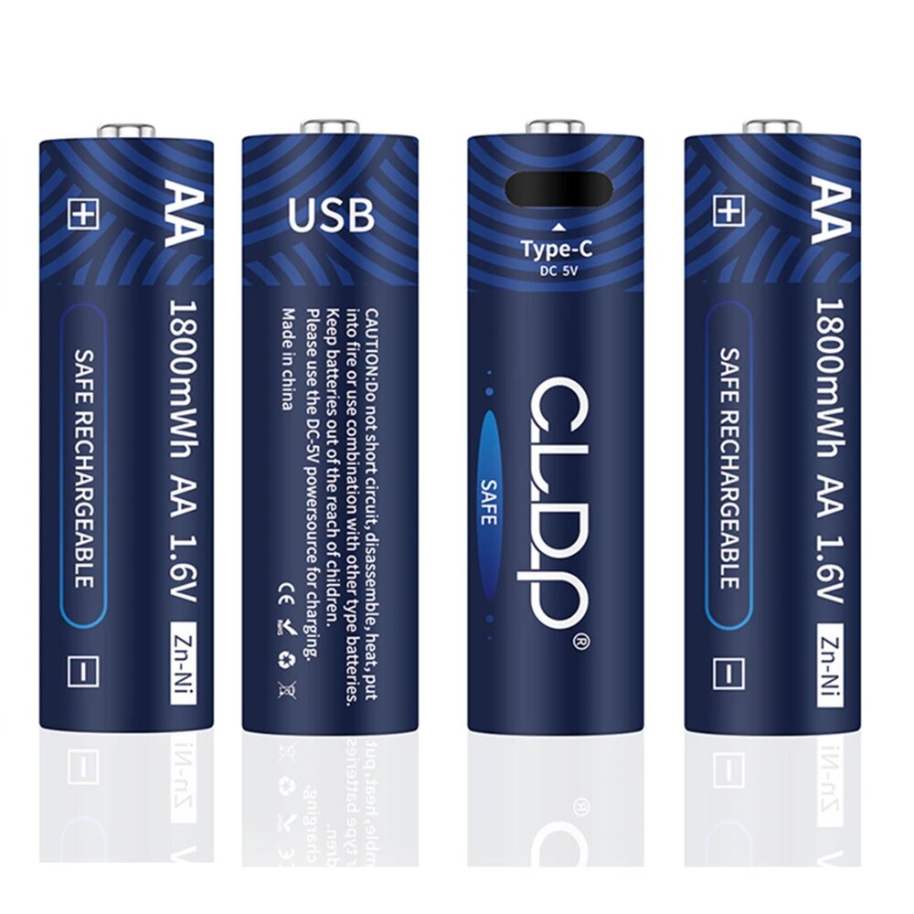 Никель-цинковая перезаряжаемая батарея Ni-Zn 1800 мВтч AA 1.6В с кабелем USB 4pcs battery