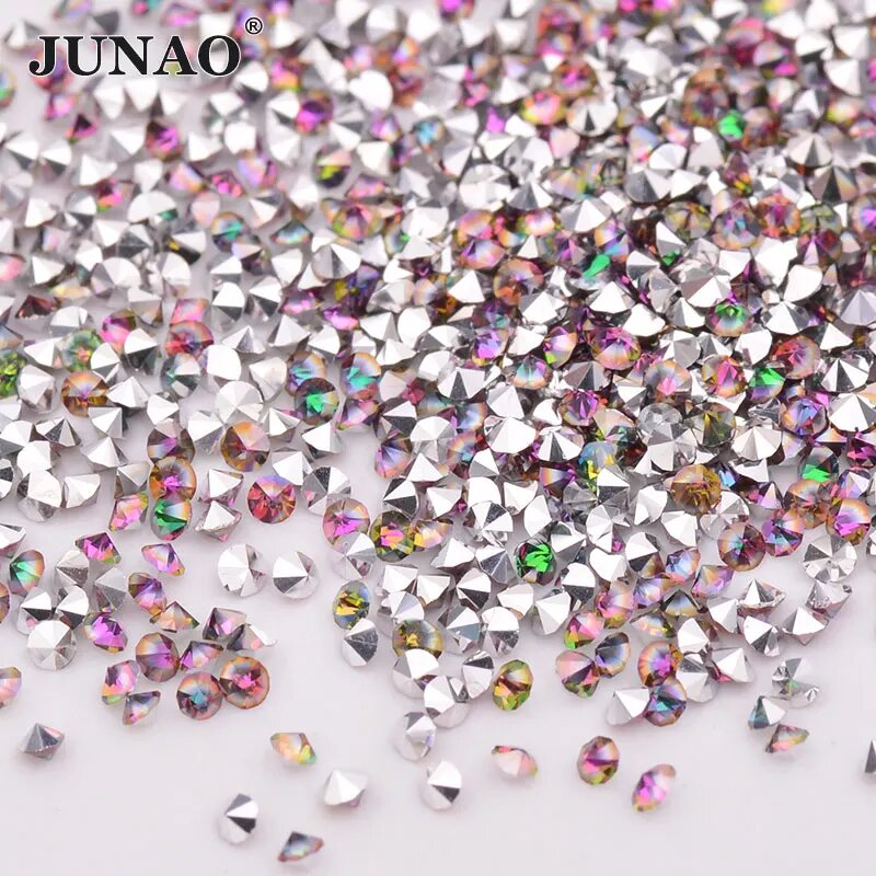 Стразы стеклянные JUNAO, серебряные, colorful, 1.2 мм, 1440 шт.