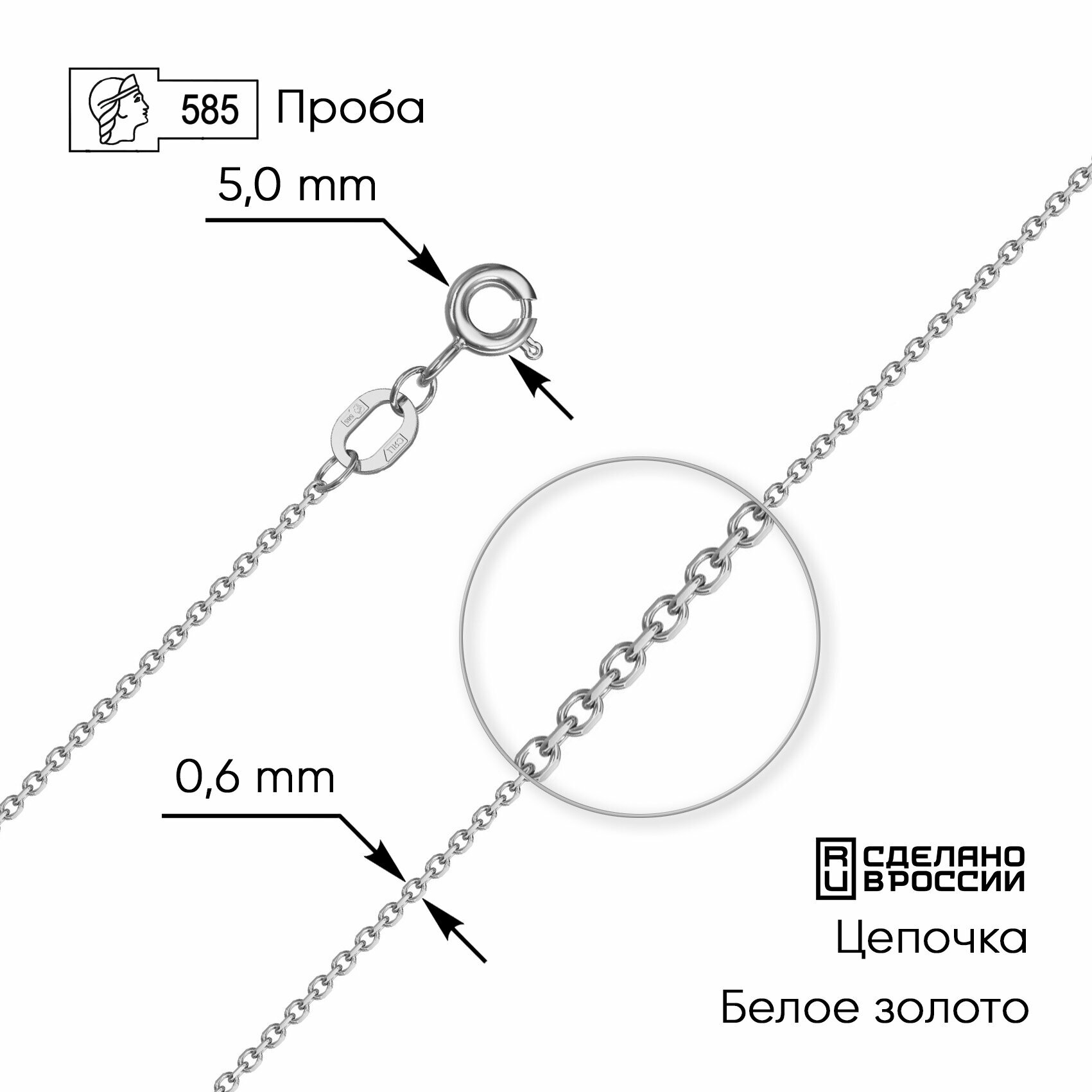 Цепь ZOLOTO.GOLD, белое золото, 585 проба