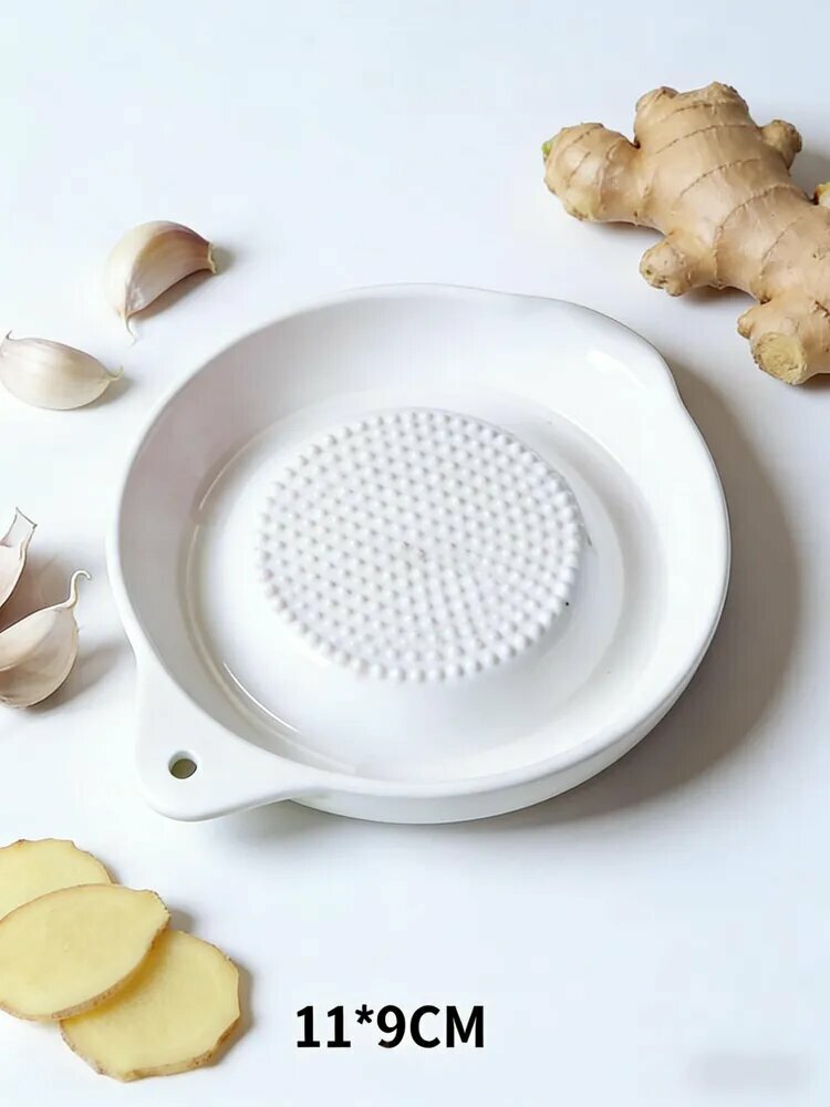Терка керамическая 11x9 см, для чеснока, имбиря и овощей, белая, с контейнером