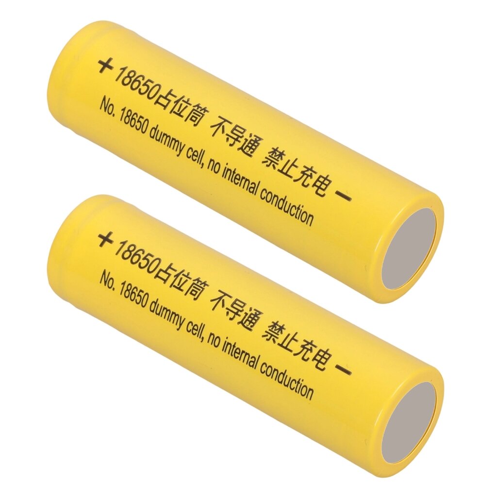 2 цилиндра-заполнителя 18650 с символами и непроводящими поддельными батарейками 0 В-желтый