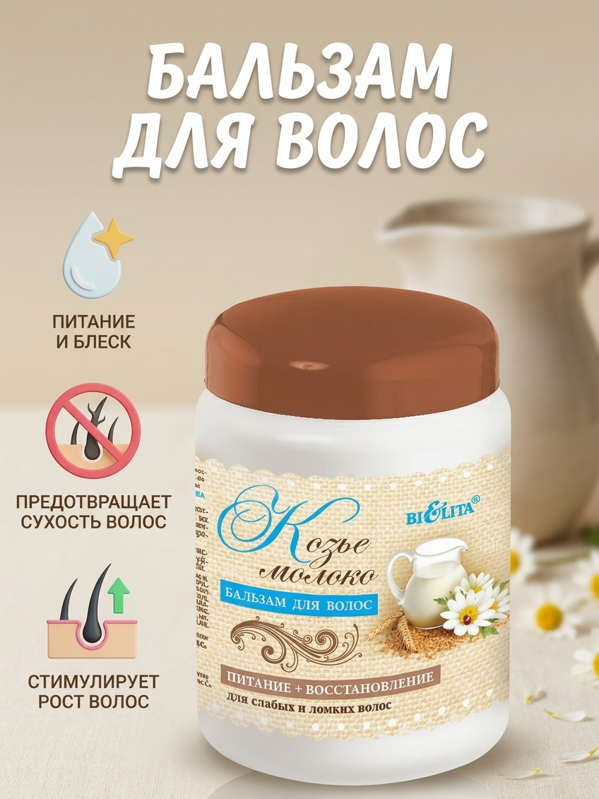 Бальзам для волос "Козье молоко", питание + восстановление, 450 мл
