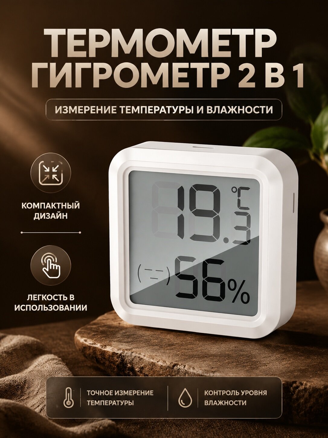Термометр гигрометр комнатный с часами