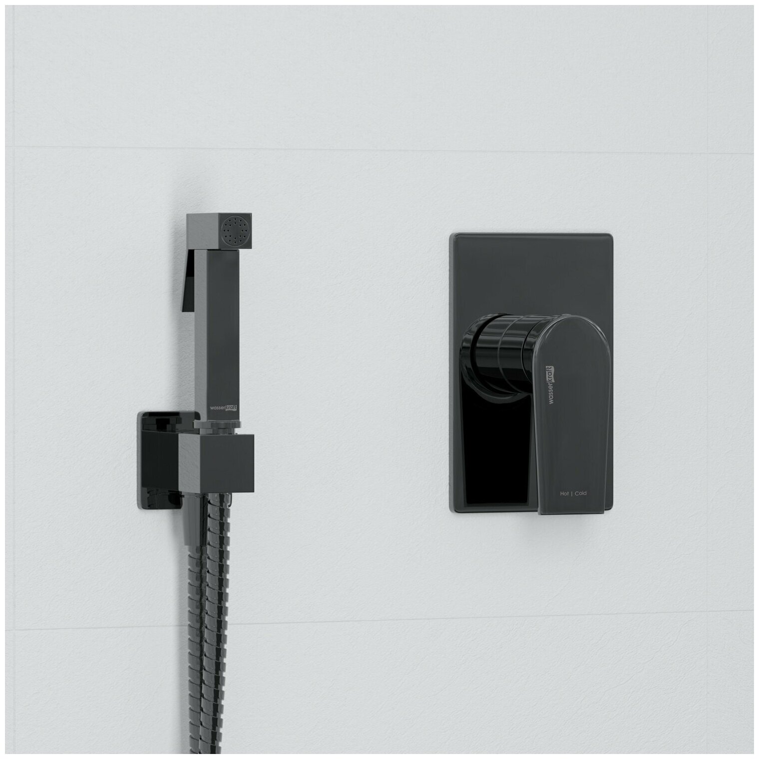 Встраиваемый комплект для биде для биде со шлангом 150 см, черный глянец, WasserKRAFT А66096