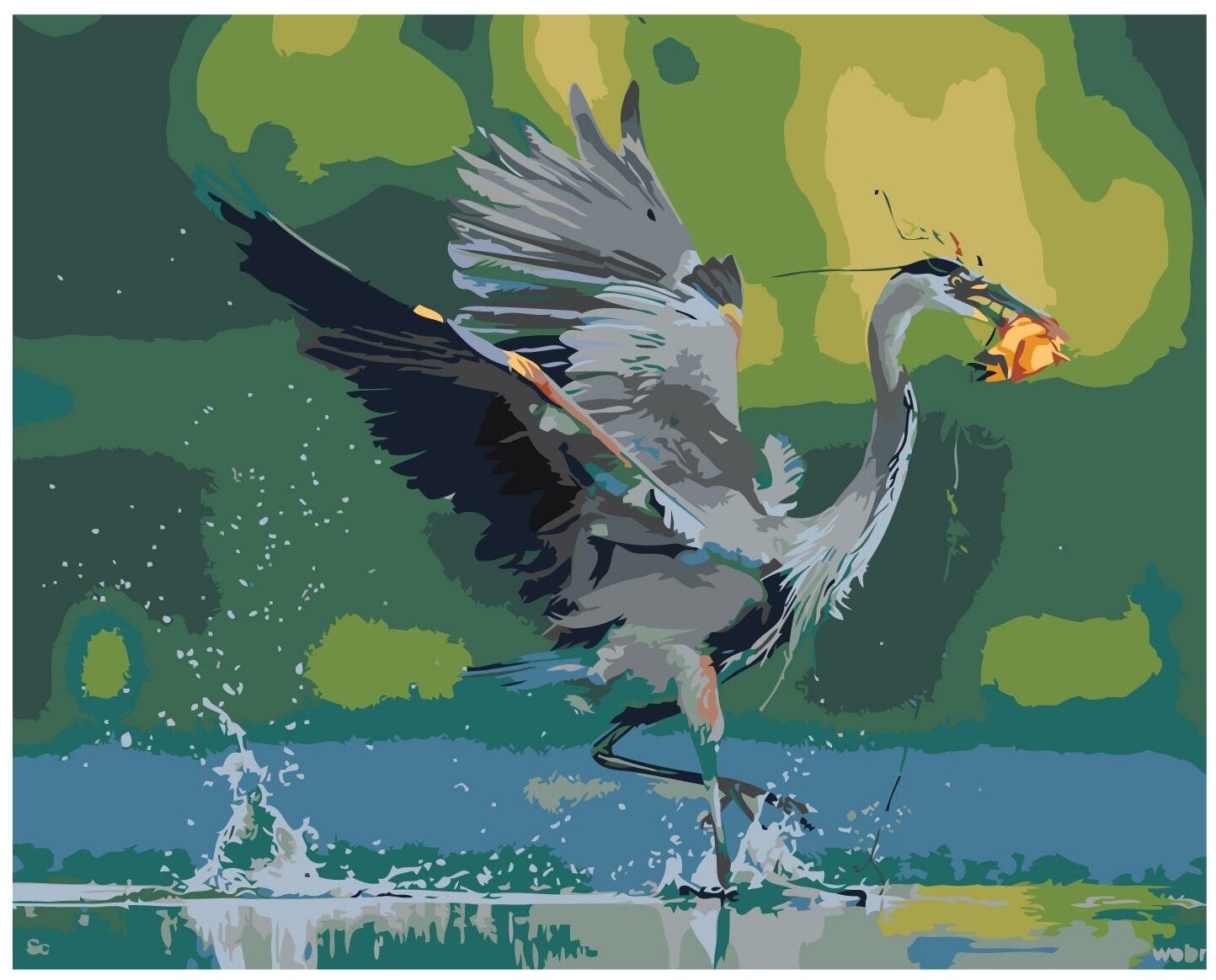 Цапля с рыбой Раскраска картина по номерам на холсте