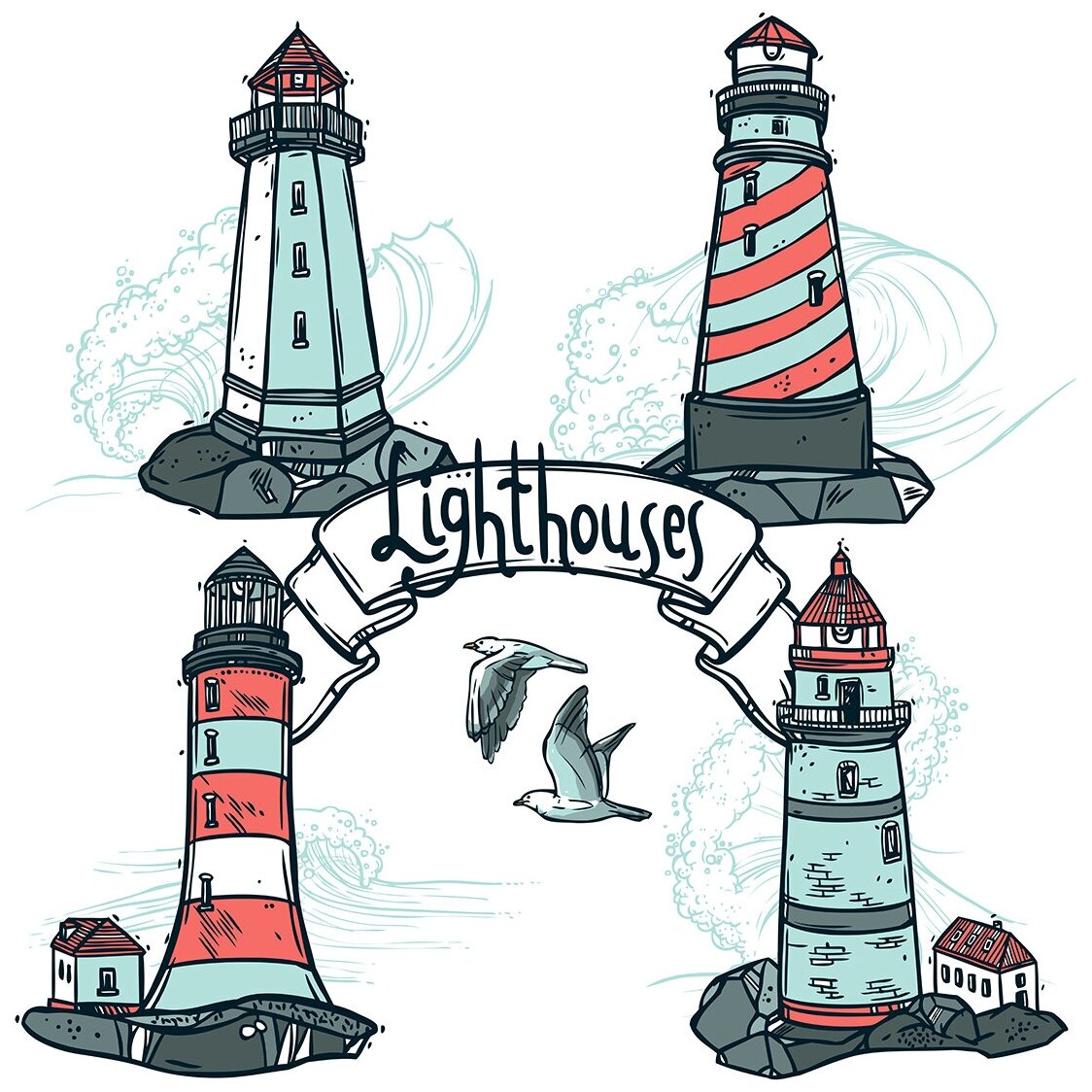 Постер / Плакат / Картина Четыре маяка 40х50 см в подарочном тубусе