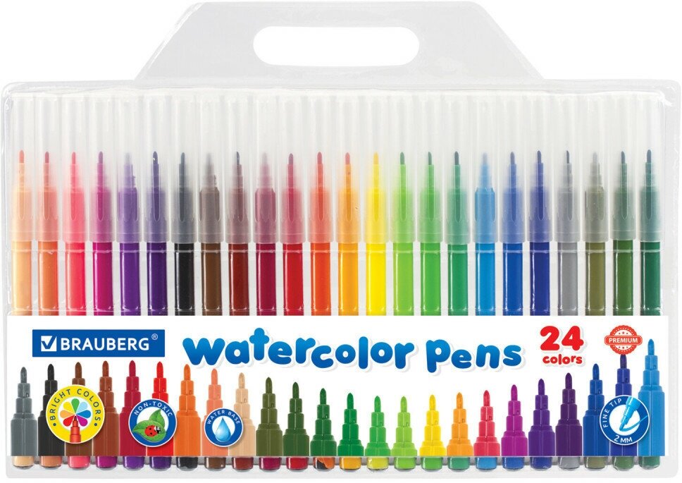 Фломастеры BRAUBERG "PREMIUM", 24 цвета, классические, вентилируемый колпачок, ПВХ-упаковка с европодвесом, 151936, 1 шт