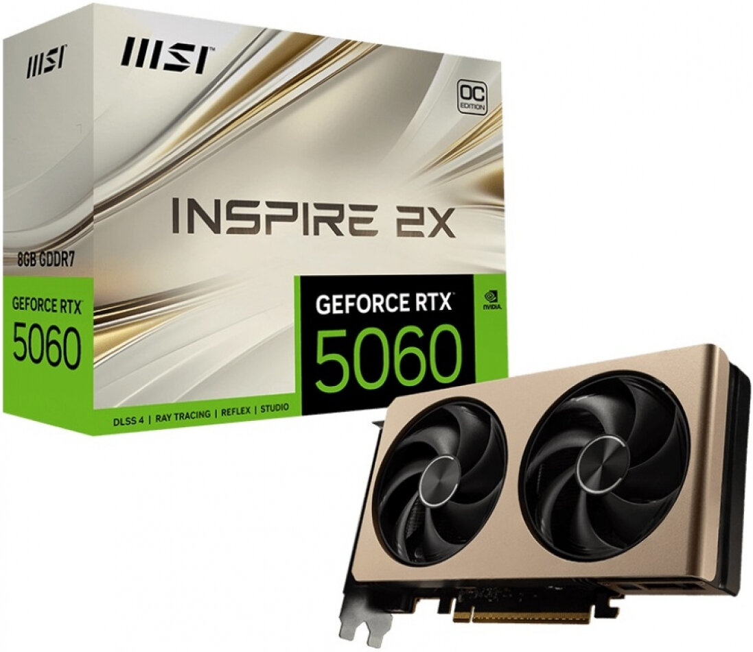 Видеокарта RTX 5060 8Gb MSI INSPIRE 2X OC, Blackwell с 3840 ядрами CUDA, 2 вертушки