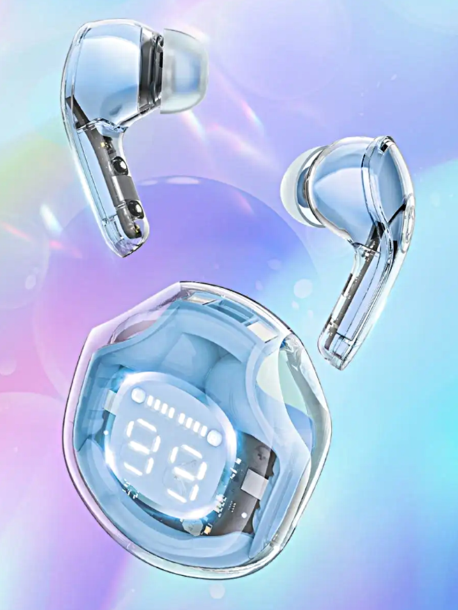 Беспроводные наушники TWS T8 ACEFAST CRYSTAL, Cенсорные Bluetooth наушники для смартфона, Подсветка, Голубой