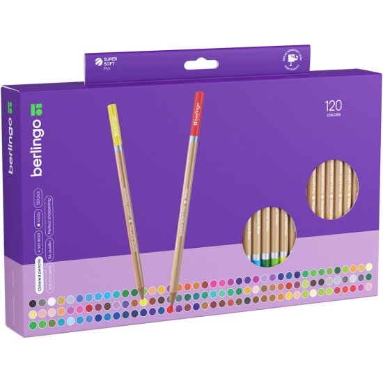 Карандаши цветные Berlingo "SuperSoft. Pro" 120цв, круглые, заточен, картон, европодвес
