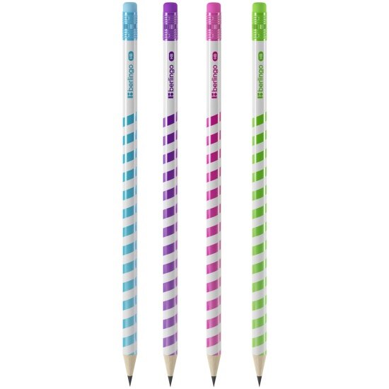 Карандаш Berlingo ч/г "Supertwist" HB, круглый, заточен, с ластиком, ассорти