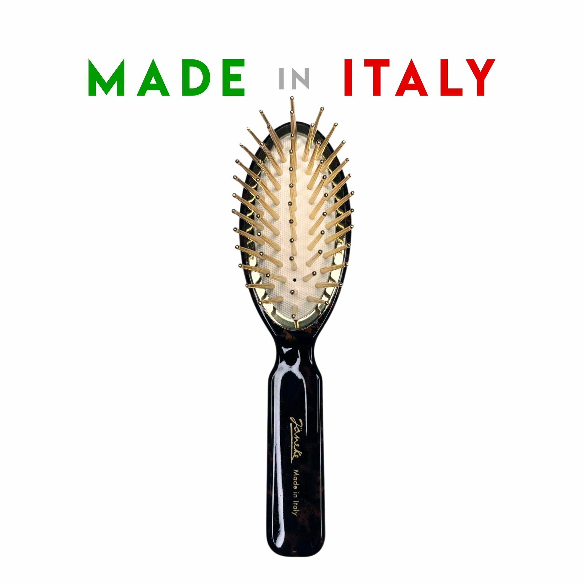 Расческа Щетка для волос Janeke Овальная с золотистой щетиной 18 см Италия