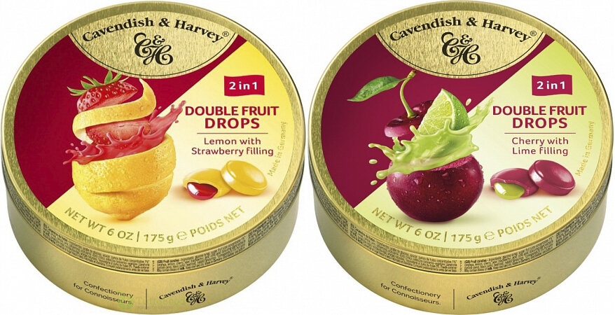 Леденцы с жидким центром Микс (Лимон и Клубника, Лайм и Вишня) 175г х 2шт. Cavendish & Harvey Double Fruit