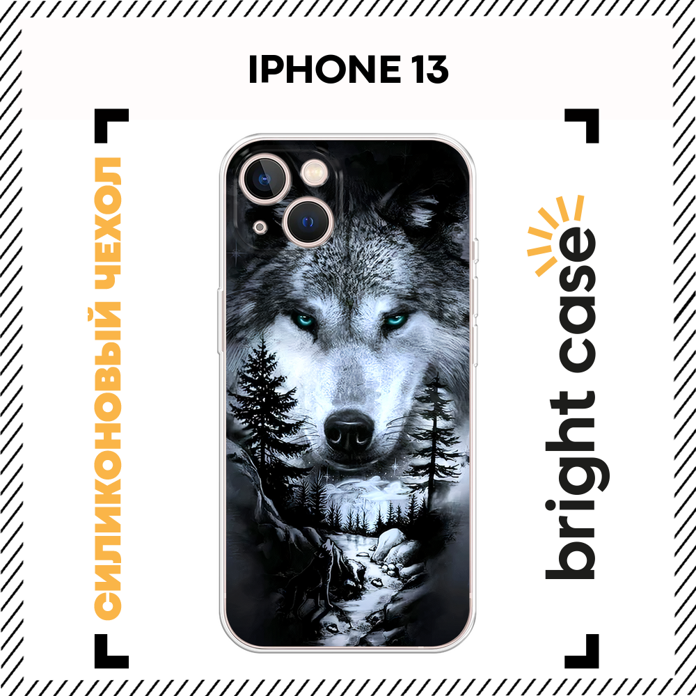 Чехол на Apple iPhone 13 / Айфон 13 с принтом Волк в зимнем лесу