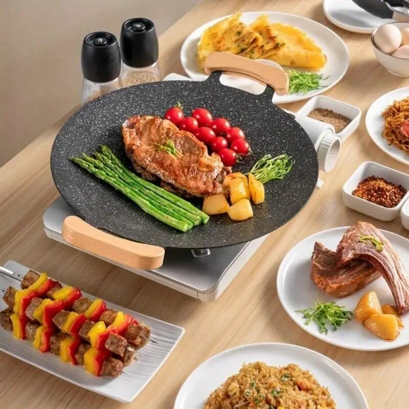 Корейский Гриль-барбекю, Круглый Гриль с Антипригарным покрытием, Тарелка Для Барбекю, Может Использоваться Как Дома, Так И На Улице, Принадлежности Для Домашней Кухни