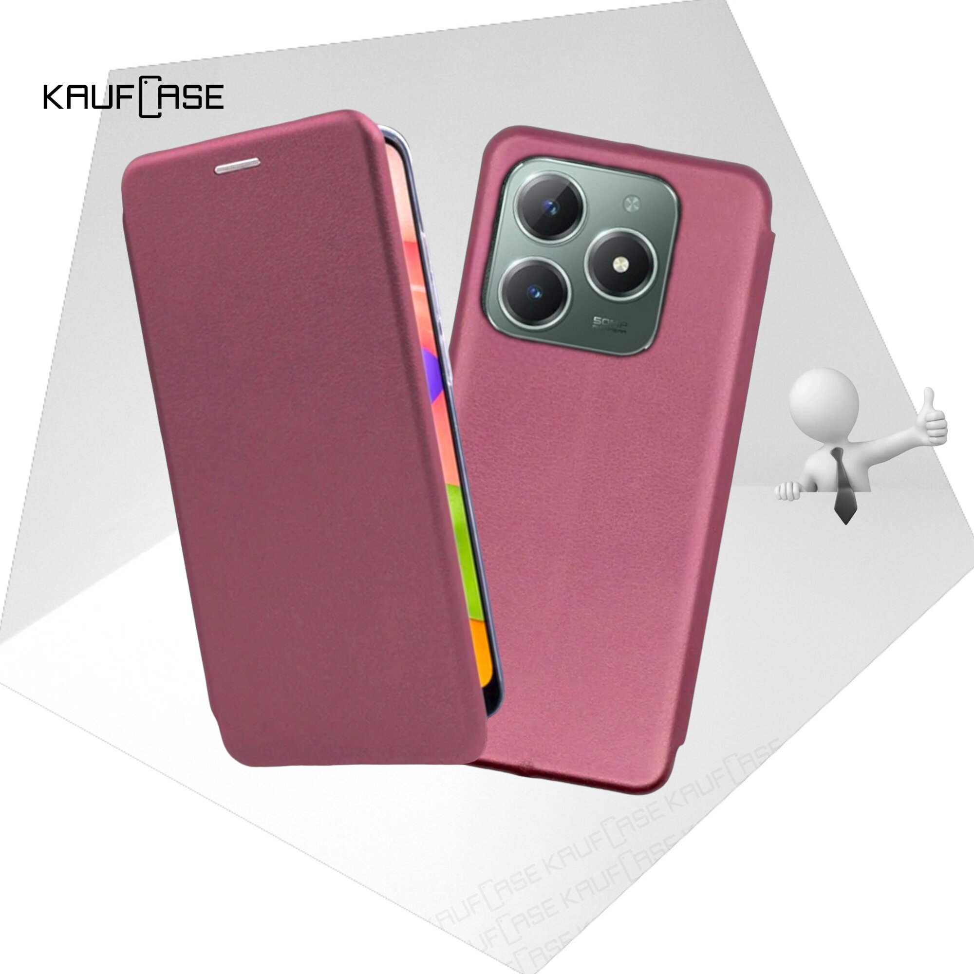Чехол книжка для телефона Realme C61 (RMX3939)/Realme C63 (6.75"), бордовый. Текстура под кожу