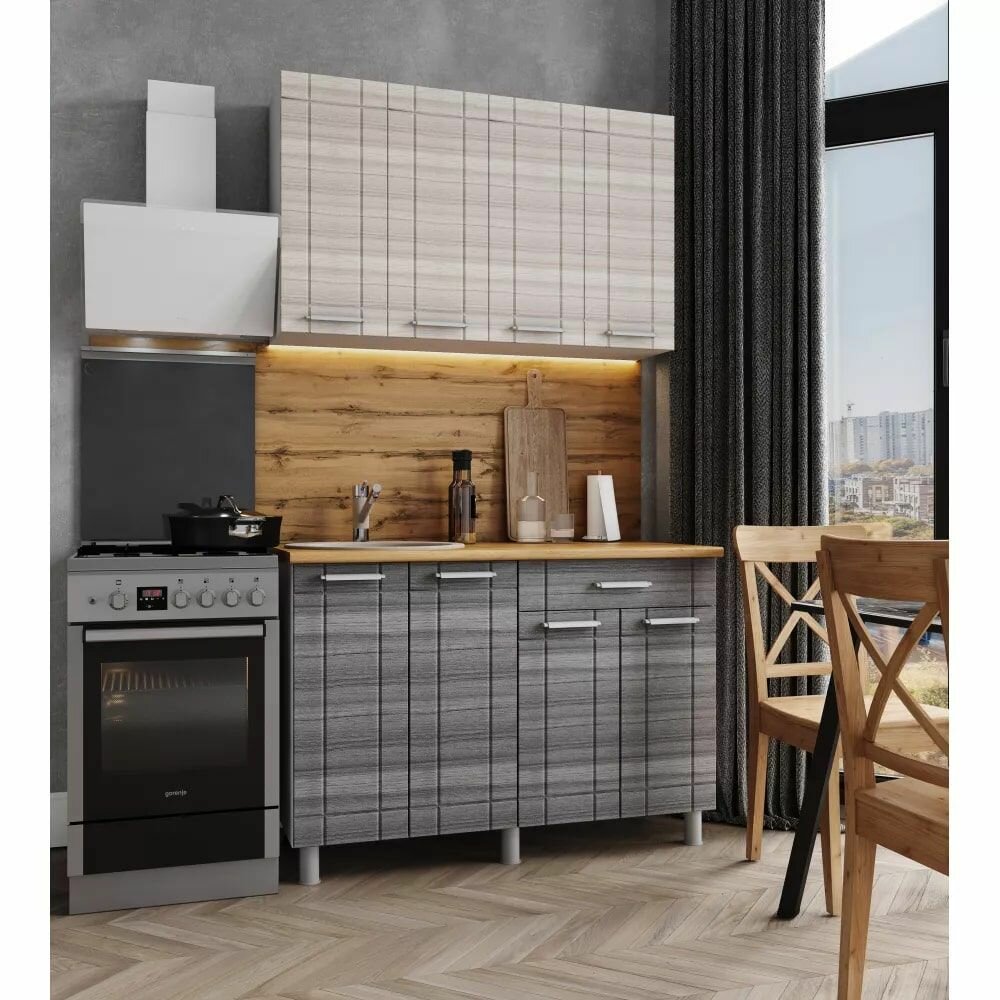 Кухня Бомбей без столешницы 1.2 м Сандал белый/Сандал серый 1200х430х2170 тэкс