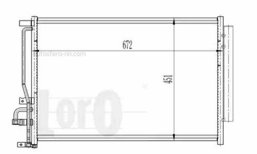 LORO 0370160039 Радиатор кондиционера CHEVROLET: CAPTIVA (C100/C140) 2.4-3.2i/LPG/4WD 06- \ OPEL: ANTARA 2.4-3.2i/LPG/4x4 06- \ VAUXHALL: ANTARA (H26/J26) 2.4-3.2i/V6 06- (с осушителем)