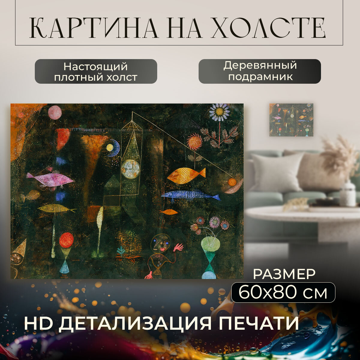 Картина на холсте, репродукция / Paul Klee - Fish Magic / Пауль Клее / Размер 60 x 80 см