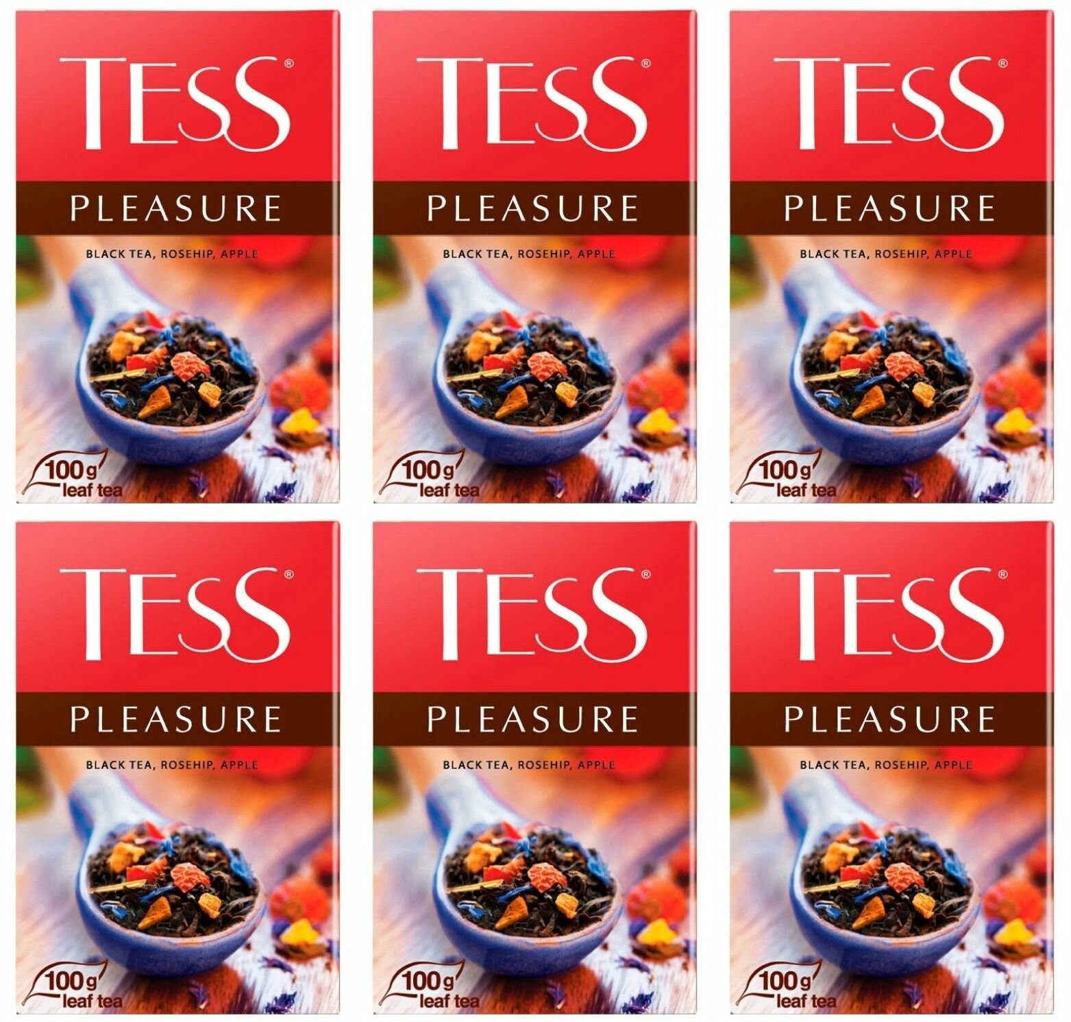 Tess Чай черный байховый Pleasure, с шиповником и яблоком, листовой, 100 г, 6 шт