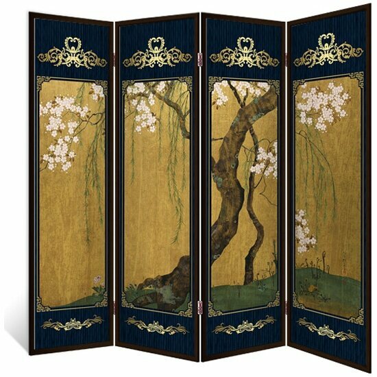 Ширма перегородка Декор Депо для комнаты деревянная "Мудрость Востока" двухсторонняя с картинкой (природа) 4 створки венге 176х185 см 14 кг