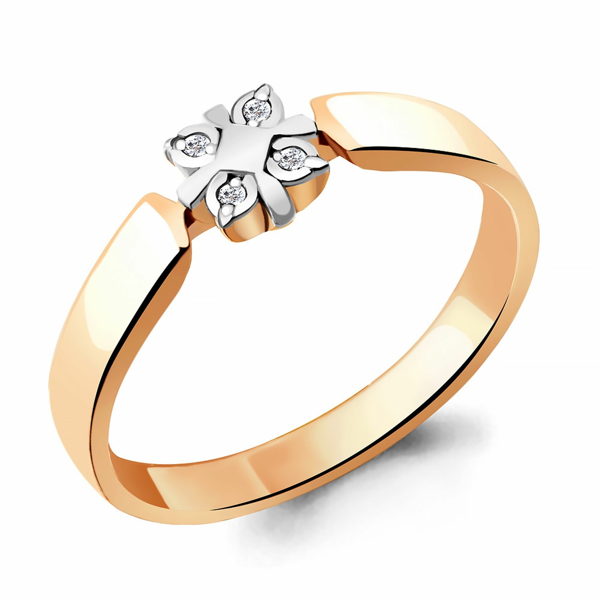 Кольцо, серебро, 925 проба, золочение, бриллиант