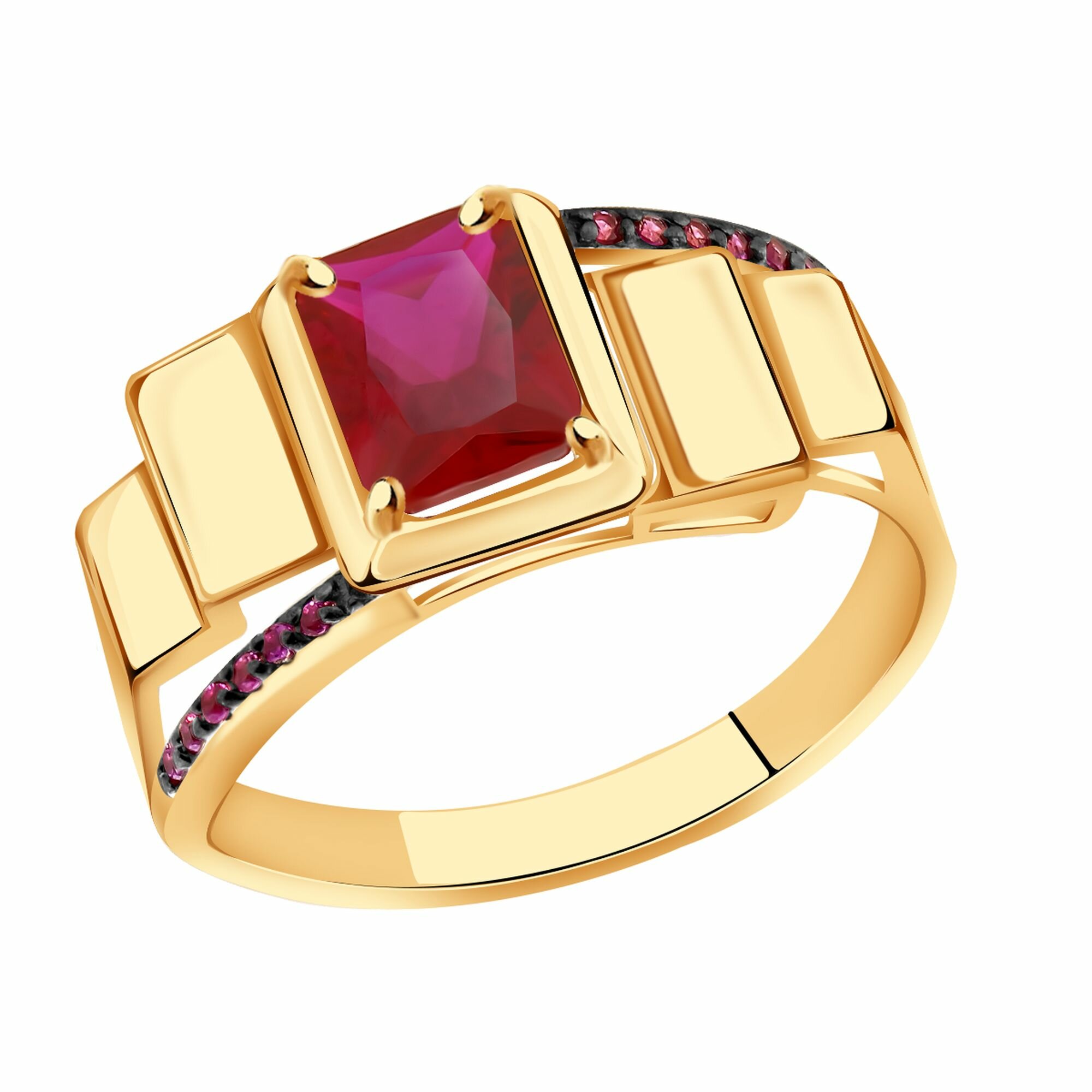 Кольцо, красное золото, 585 проба, фианит, корунд