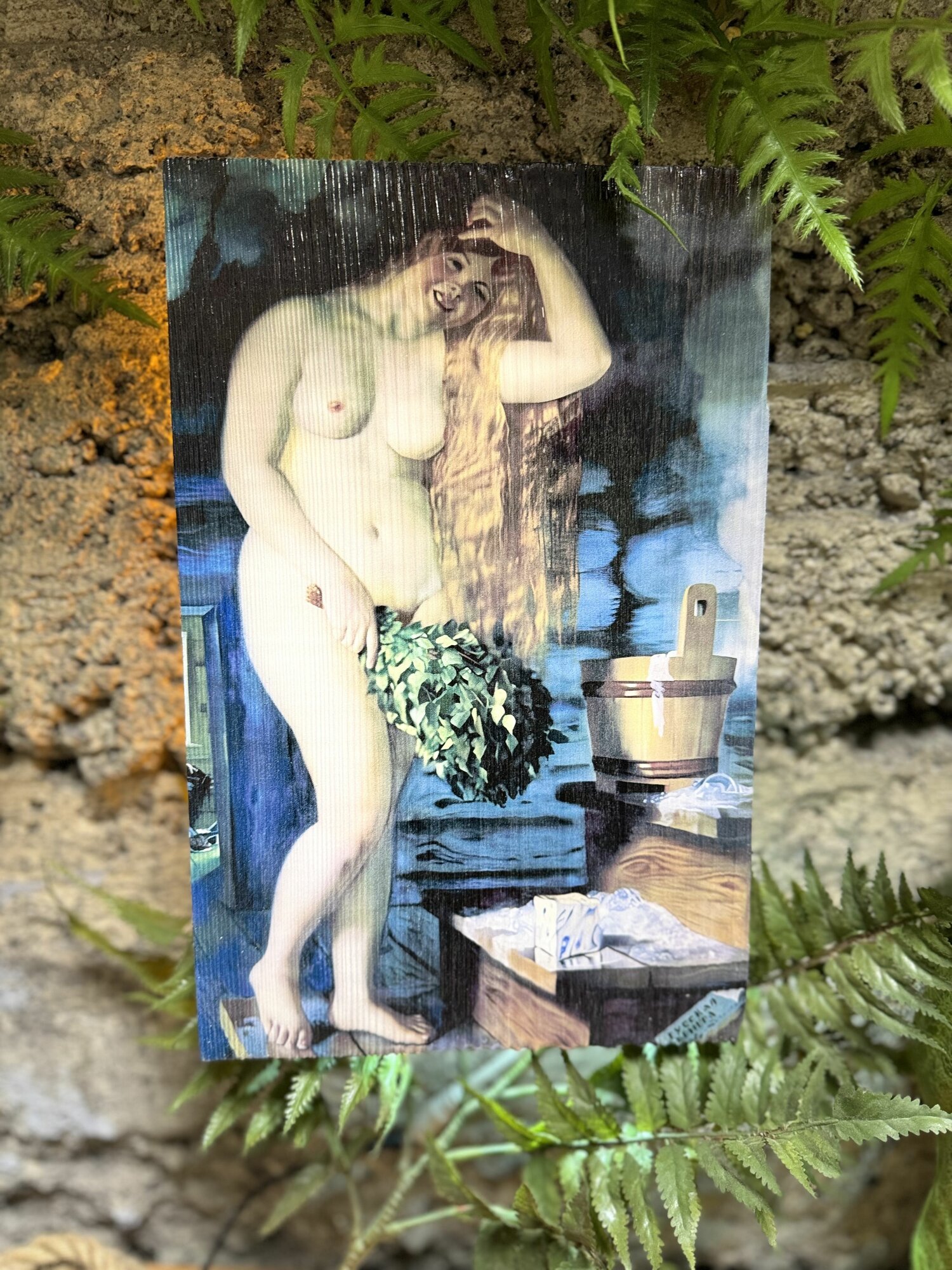 Табличка для бани Оберег - Красавица с веником 20х30см