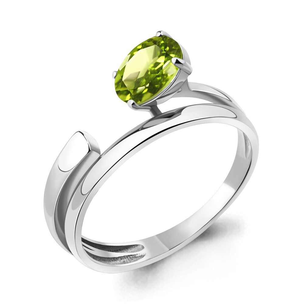 Кольцо, серебро, 925 проба, родирование, хризолит