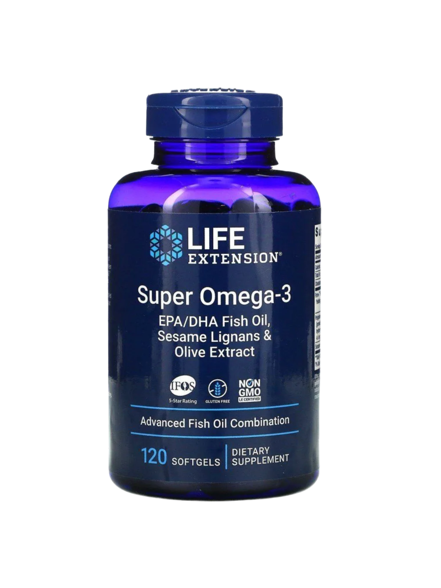 Life Extension Super Omega-3 EPA/DHA Fish Oil Sesame Lignans & Olive Extract 120 softgels , повышает тонус, укрепляет иммунитет