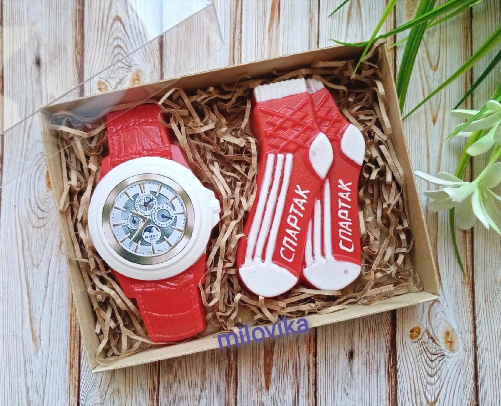 Набор мужского мыла ручной работы подарочный "часы и носки Спартак" от milovika