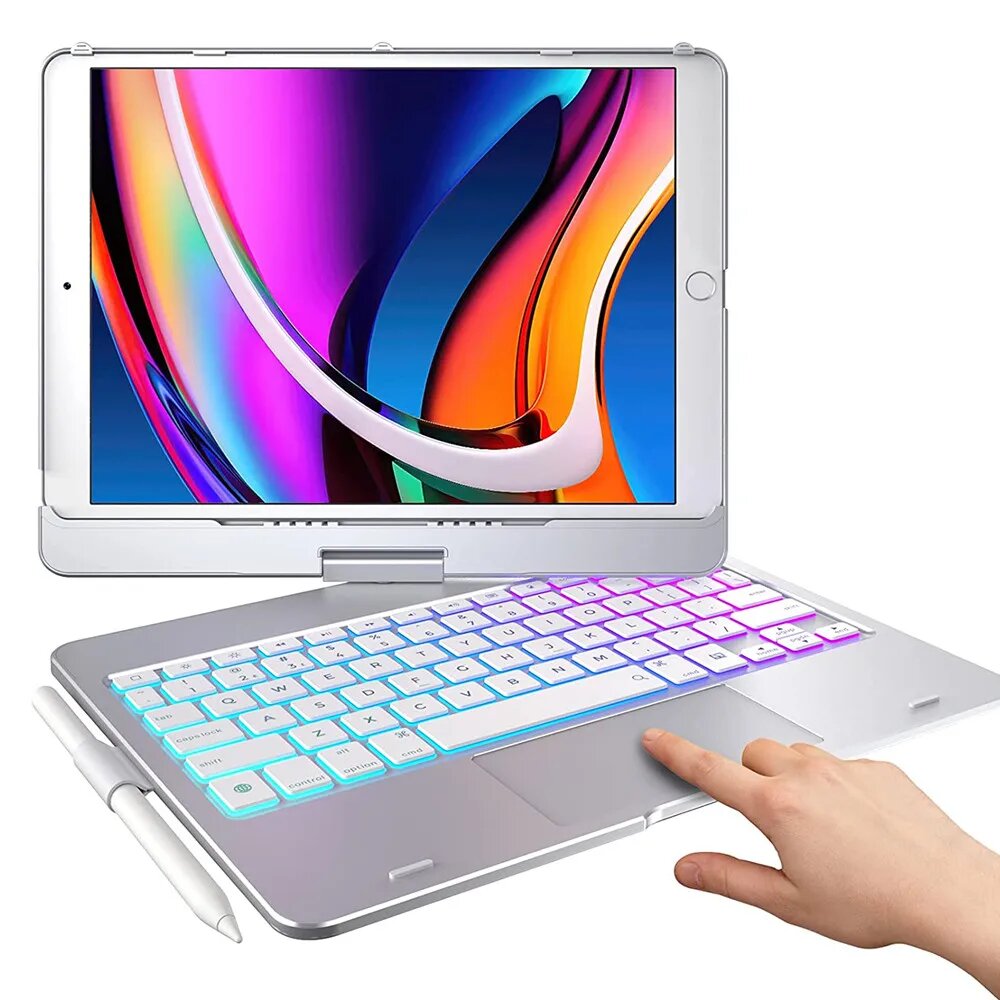 Seonstai вращающаяся Bluetooth-клавиатура с подсветкой для iPad iPad Air 11 2024 M2, Silver