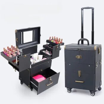 Мобильная студия визажиста / чемодан визажиста бьюти бар гримерный стол аквагрим студия(черный, чёрный металл)