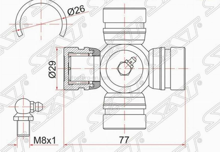 SAT ST0437135070 Крестовина кардана RR TY LCR UZJ100, Surf #185, Dyna 150/200 LY1##/21#, BU2## (RR)