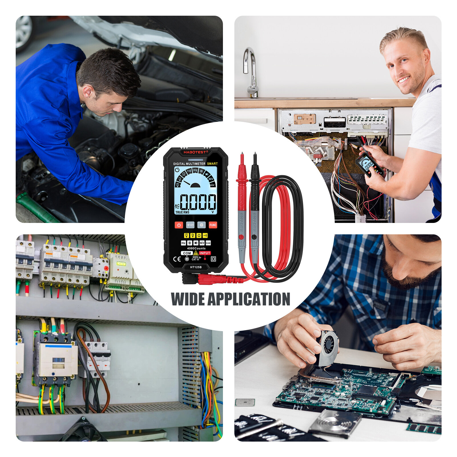 Интеллектуальный цифровой мультиметр HABOTEST HT125B, 4000 отсчетов, истинное