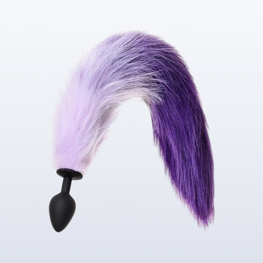 46803 Toyfa POPO Анальная втулка с хвостом M, черный/бело-фиолетовый. Анальная втулка с пушистым хвостом