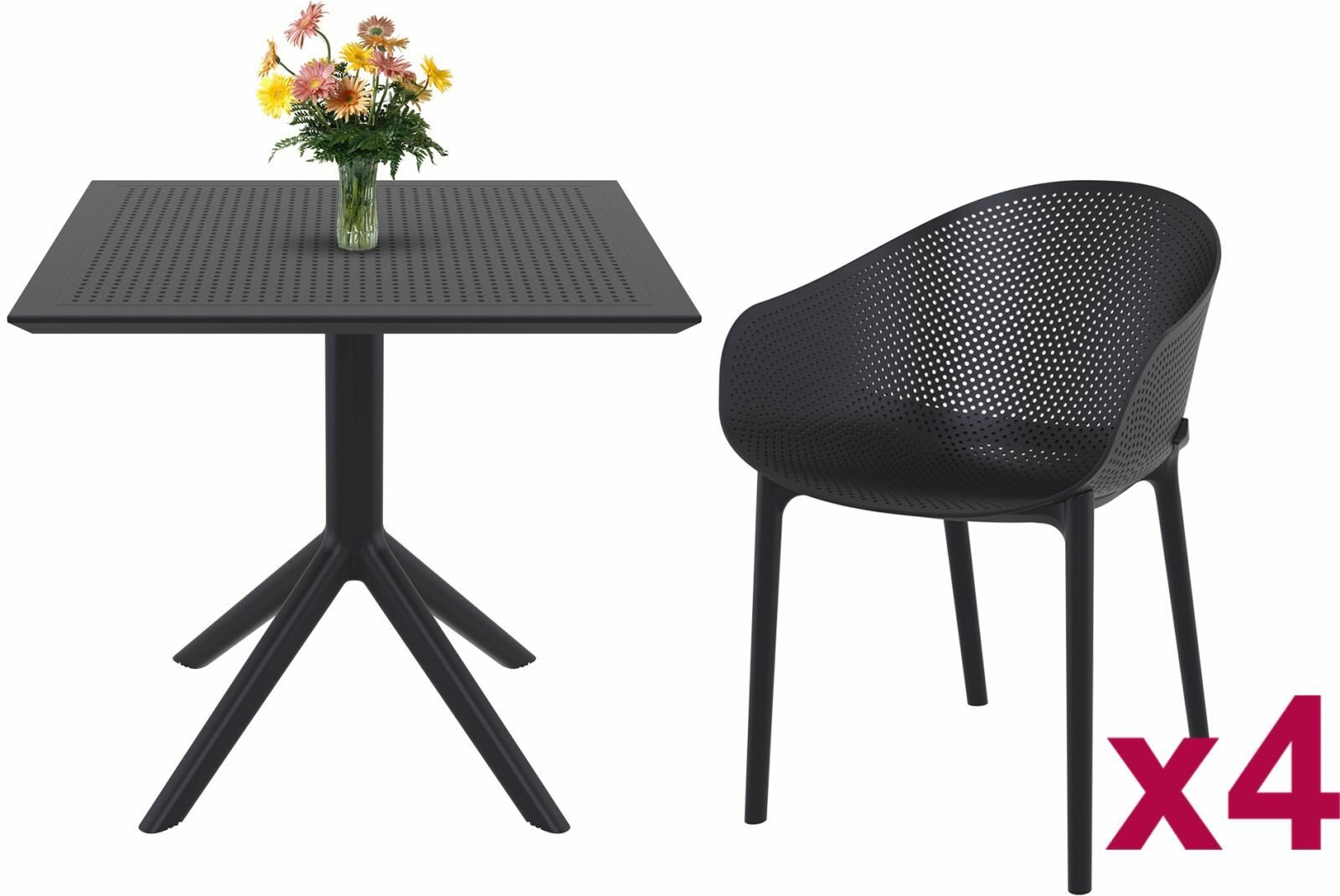 Набор садовой обеденной мебели Siesta Sky 80, стол и 4 кресла, цвет черный, Турция