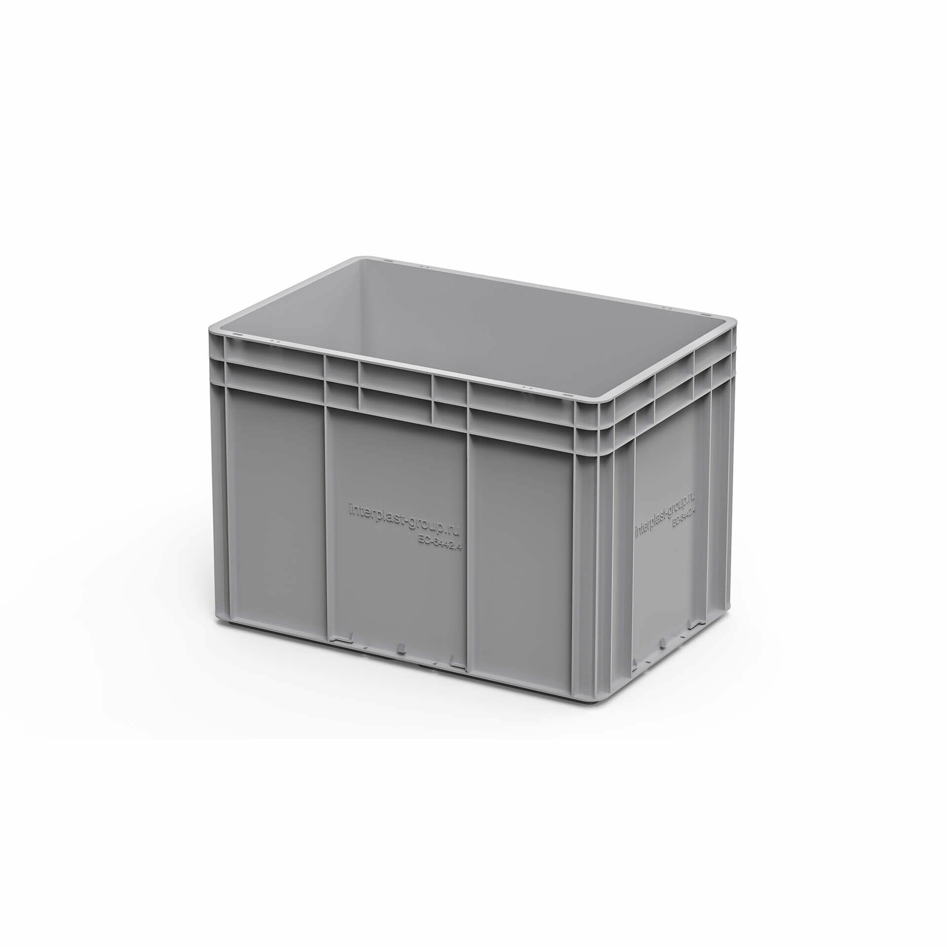 Ящик пластиковый, Евроконтейнер, сплошные стенки открытые ручки, усиленное дно, 600х400х420 мм, серый