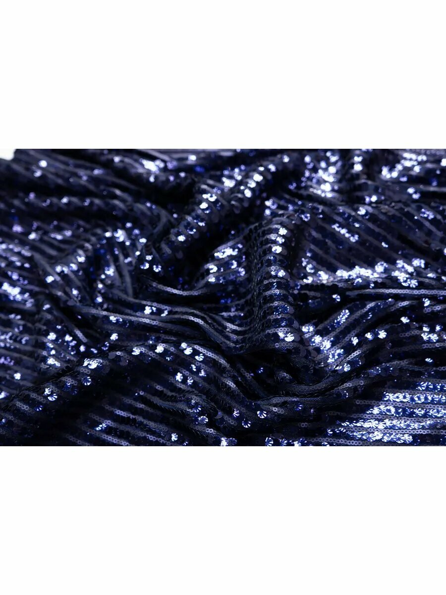 Ткань Пайетки на сетке синие
