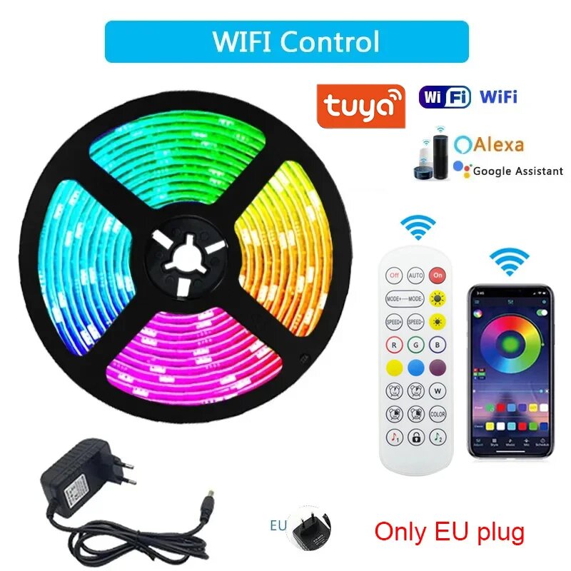RGB светодиодная лента Adiodo 5050 12В Tuya WiFi Control, RGB 5050, 15 m, IP20 Non-Waterproof