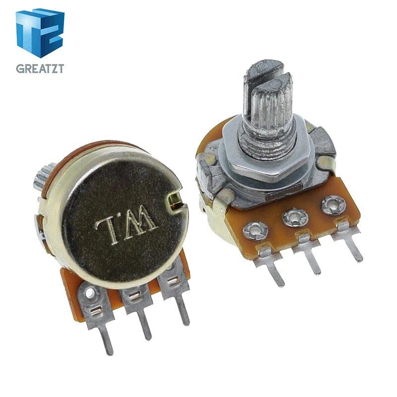 WH148 3-контактный линейный потенциометр, вал 15 мм с гайками и шайбами WH148 B1K B2K B5K B10K B20K B50K B100K B250K B500K B1M для DIY