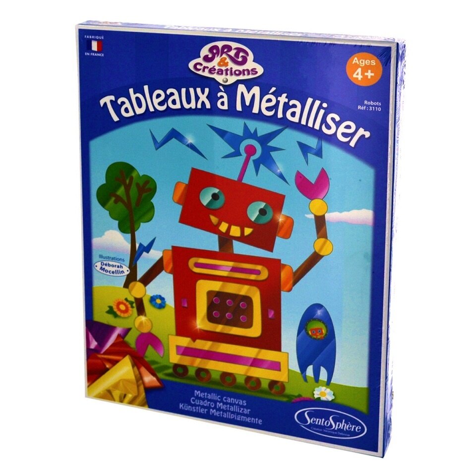 Аппликация цветной фольгой SentoSphere "Роботы", 2 картинки с надрезанными липкими частями, 15 металлизированных листов (3110)
