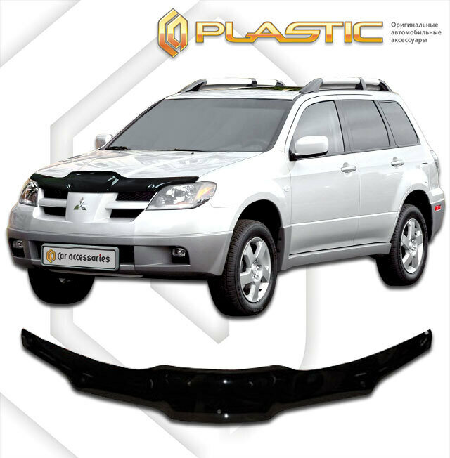 Дефлектор капота Mitsubishi Outlander 2001-2007 Черный глянцевый СА Пластик