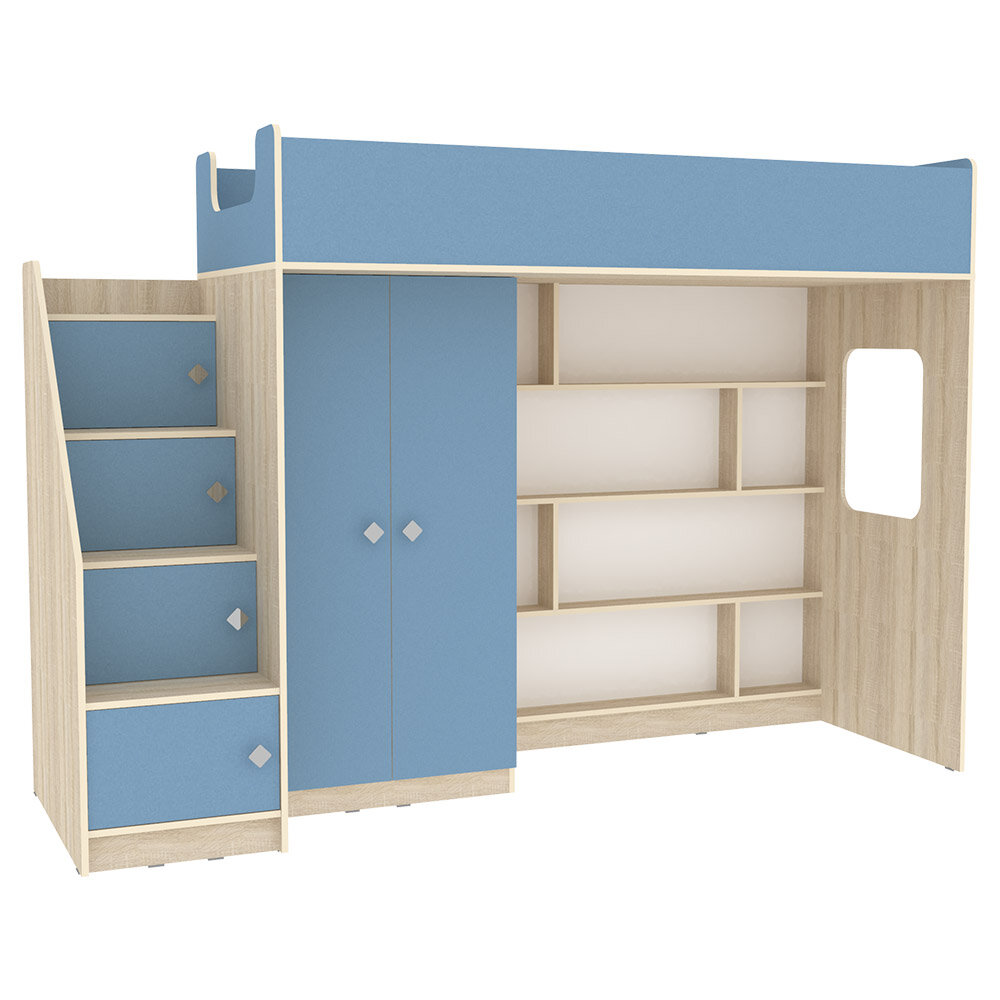 Кровать чердак Л-А602.3 75х190 Дуб Сонома Светло Синий/Голубой