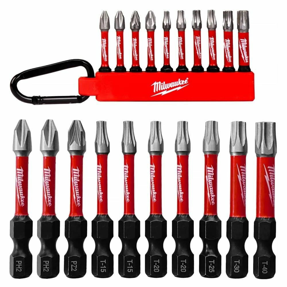 Набор ударных бит на карабине Milwaukee SHOCKWAVE IMPACT TX PZ2 PH2 50 мм (10шт) арт. 4932480941