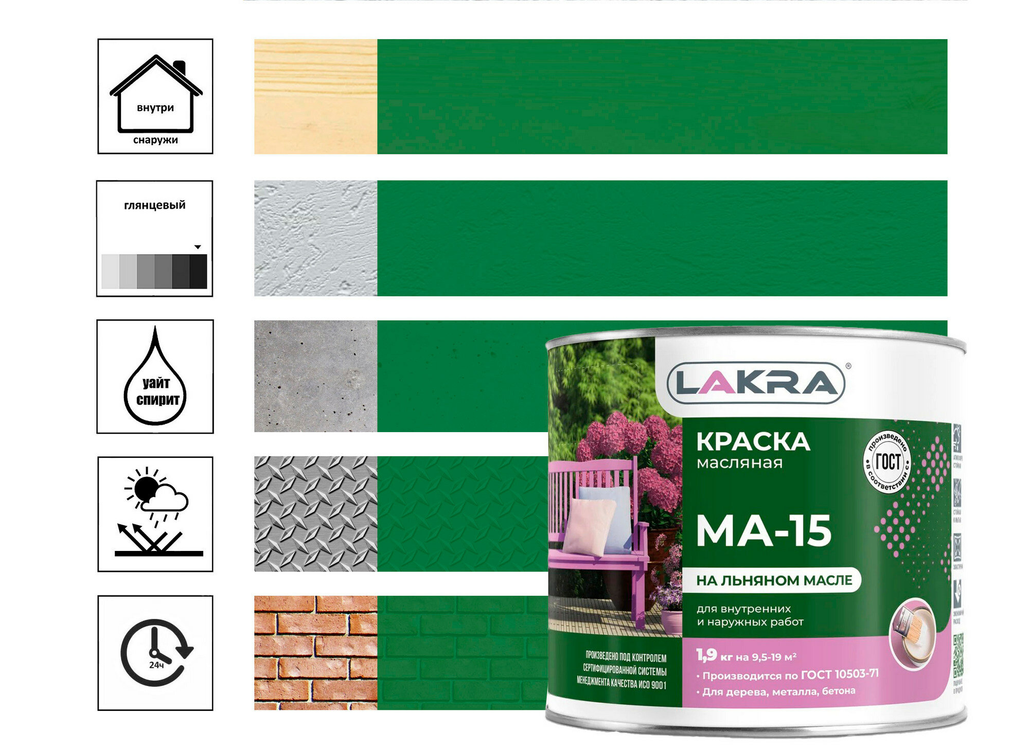 Краска Лакра МА-15, масляная, зеленая, глянцевая, быстросохнущая