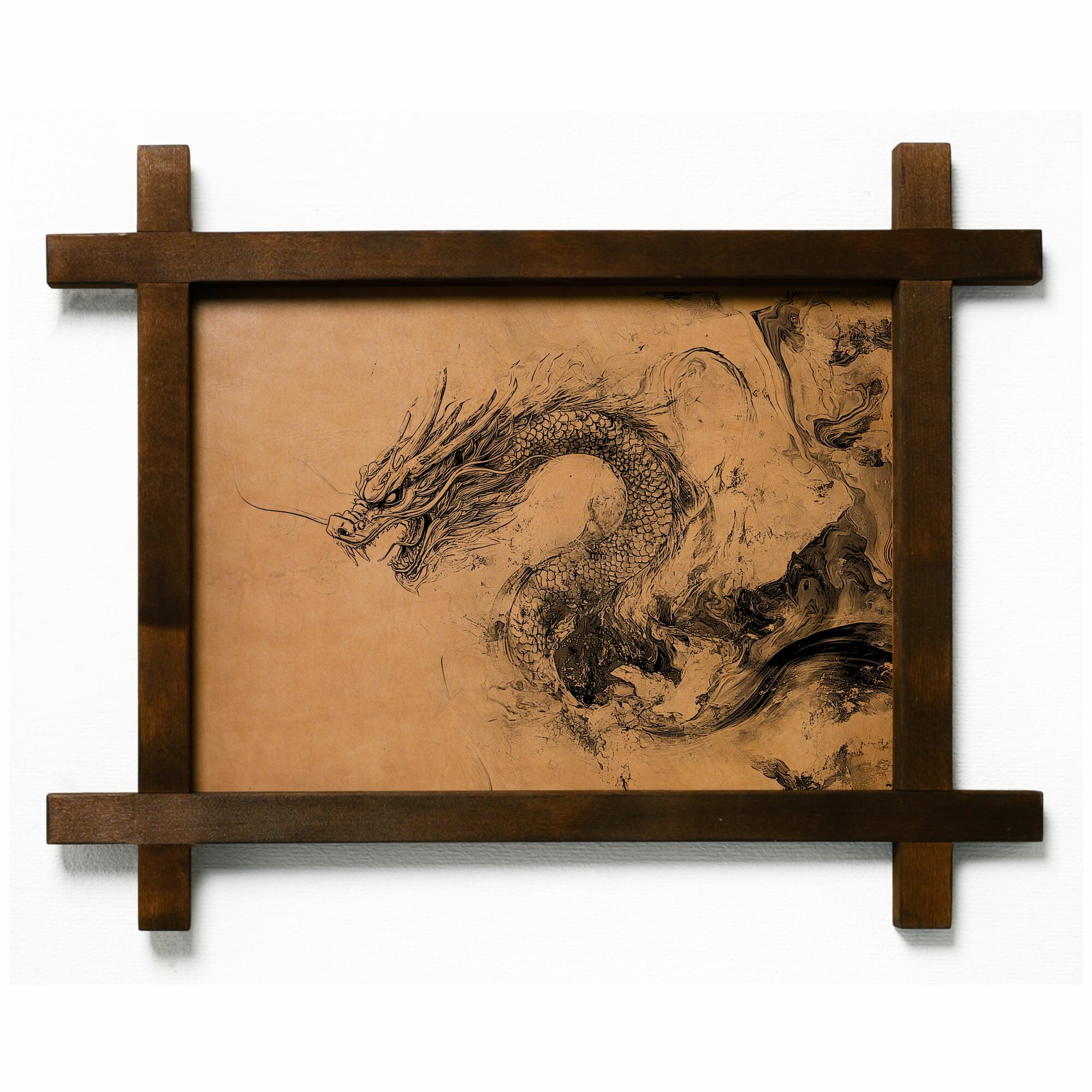 Картина интерьерная, натуральная кожа, "Дракон №4", в деревянной раме, BoomGift