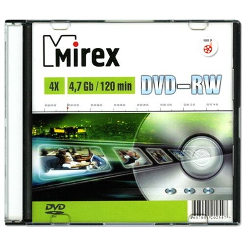 Оптический диск DVD-RW 4.7 Гб Mirex 4-ск. слим, многократный, целлофанирован по 1шт.