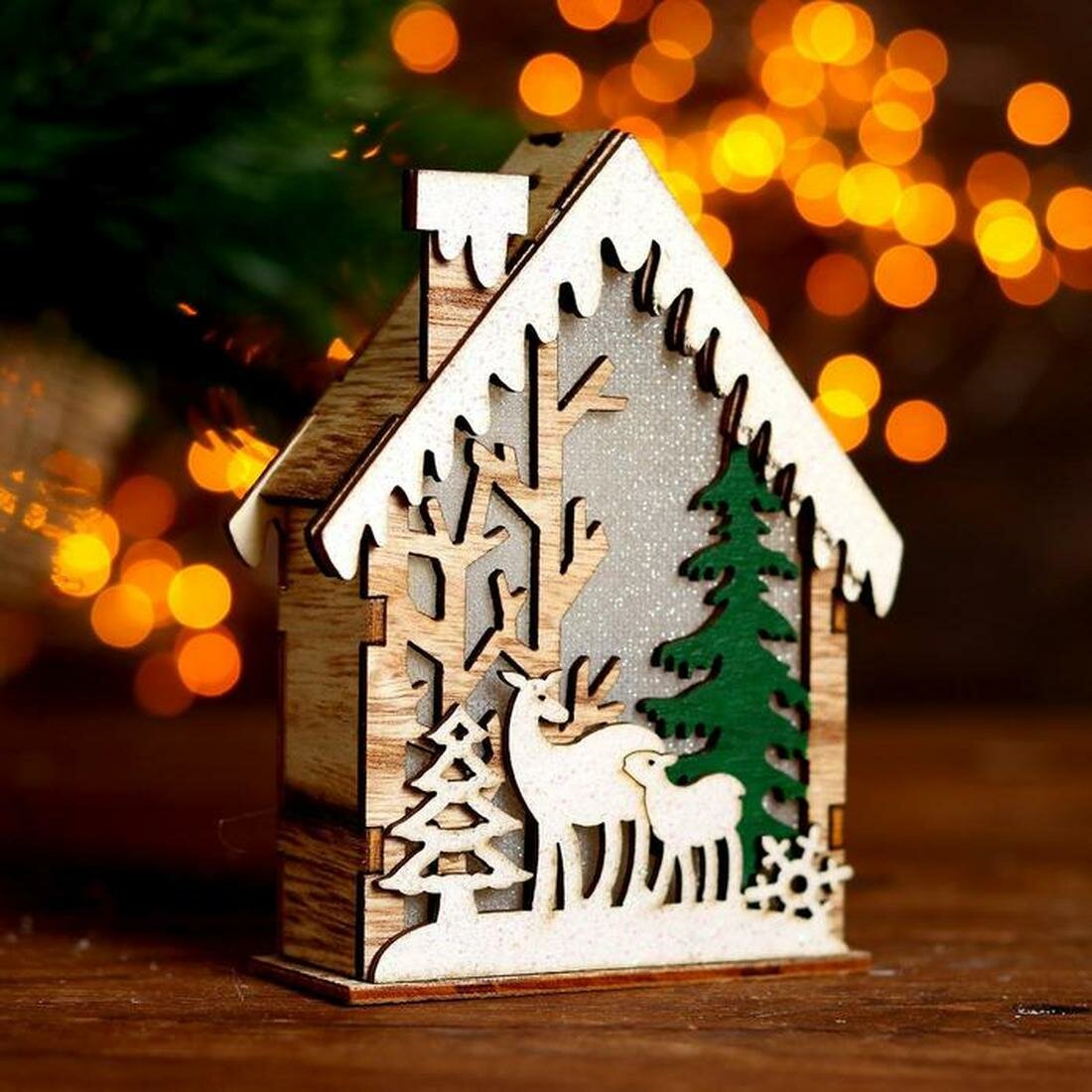 Световой декор настольный 1 шт, Лесная мастерская "Домики", 12.5 см, цвет микс