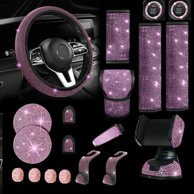 Оплетка на руль 38 см, чехол на руль автомобиля, Универсальный автомобильный набор со стразами,19 шт.